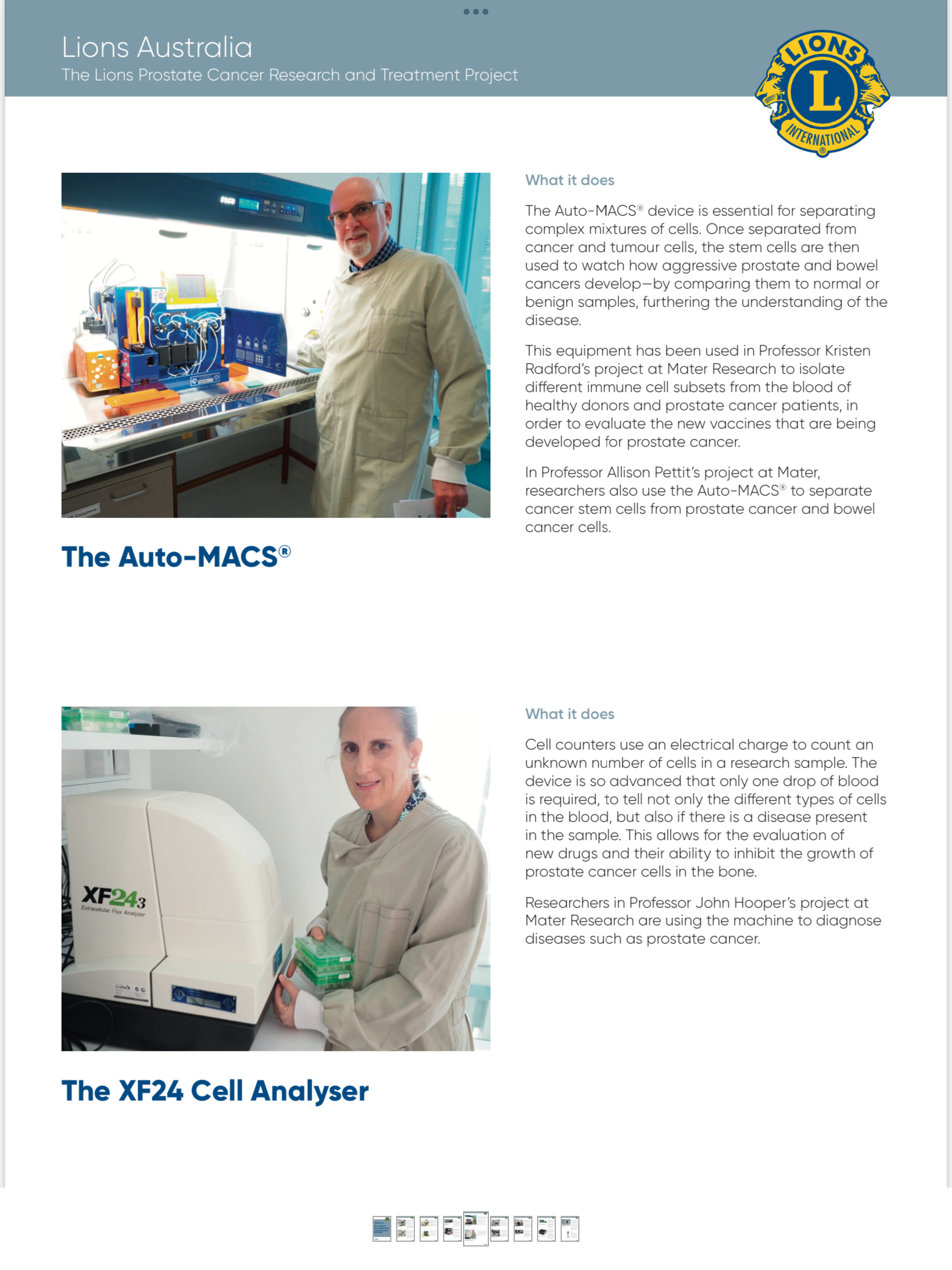 Equipment donated – Lions Prostate Cancer Research & Treatment Project