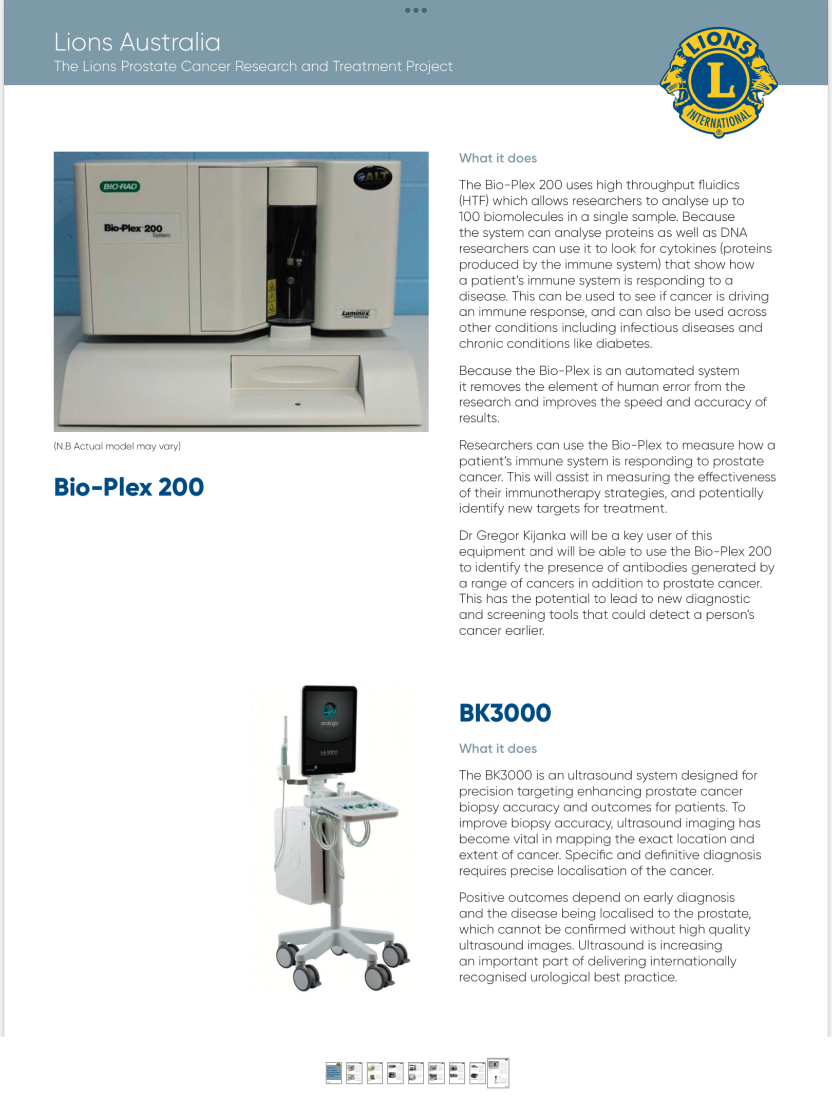Equipment donated – Lions Prostate Cancer Research & Treatment Project