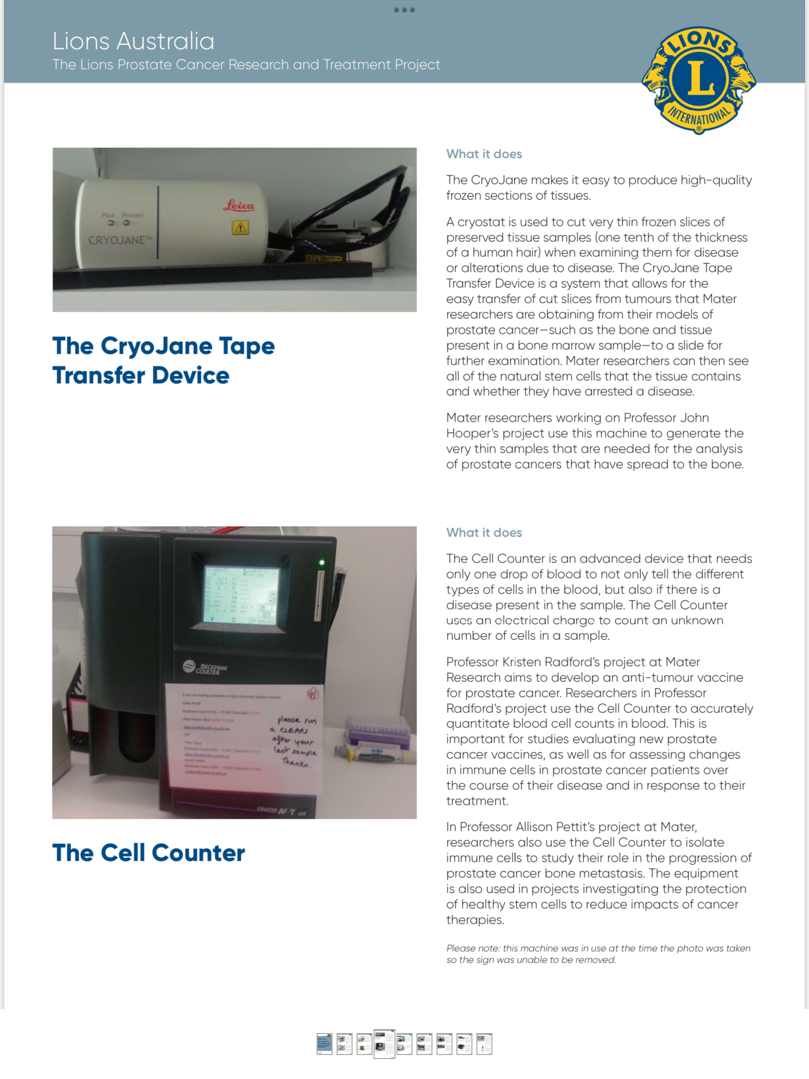Equipment donated – Lions Prostate Cancer Research & Treatment Project